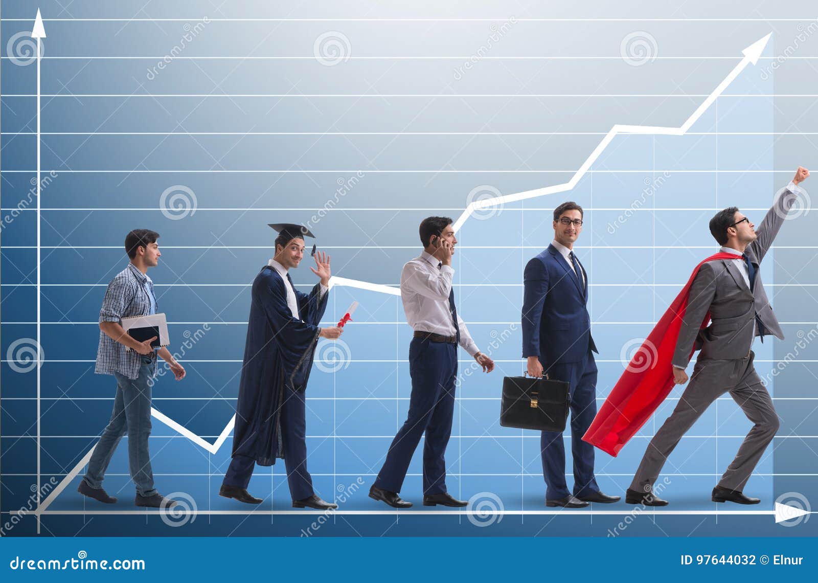 The Business Concept with Man Progressing through Stages Stock Photo ...