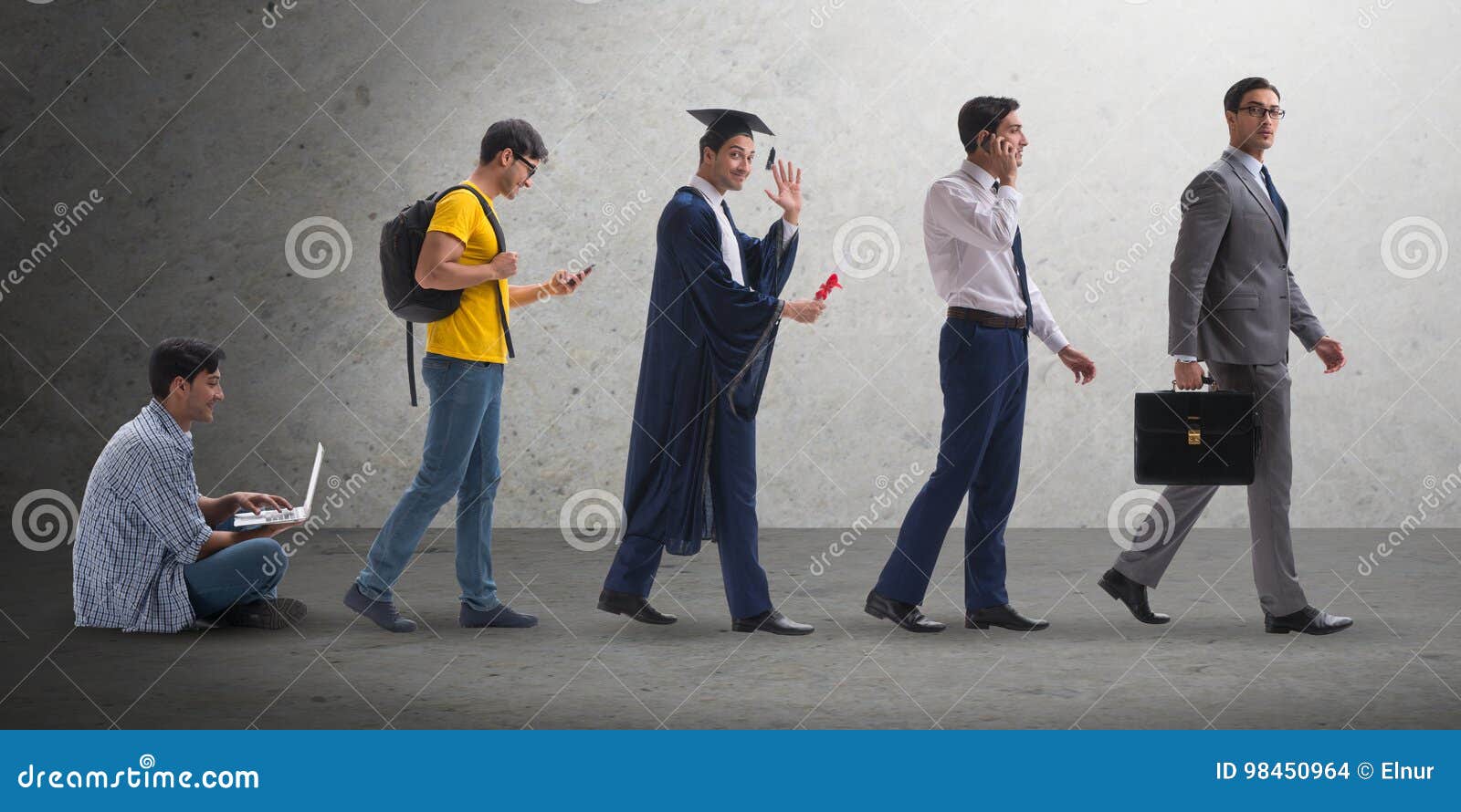 The Business Concept with Man Progressing through Stages Stock Photo ...