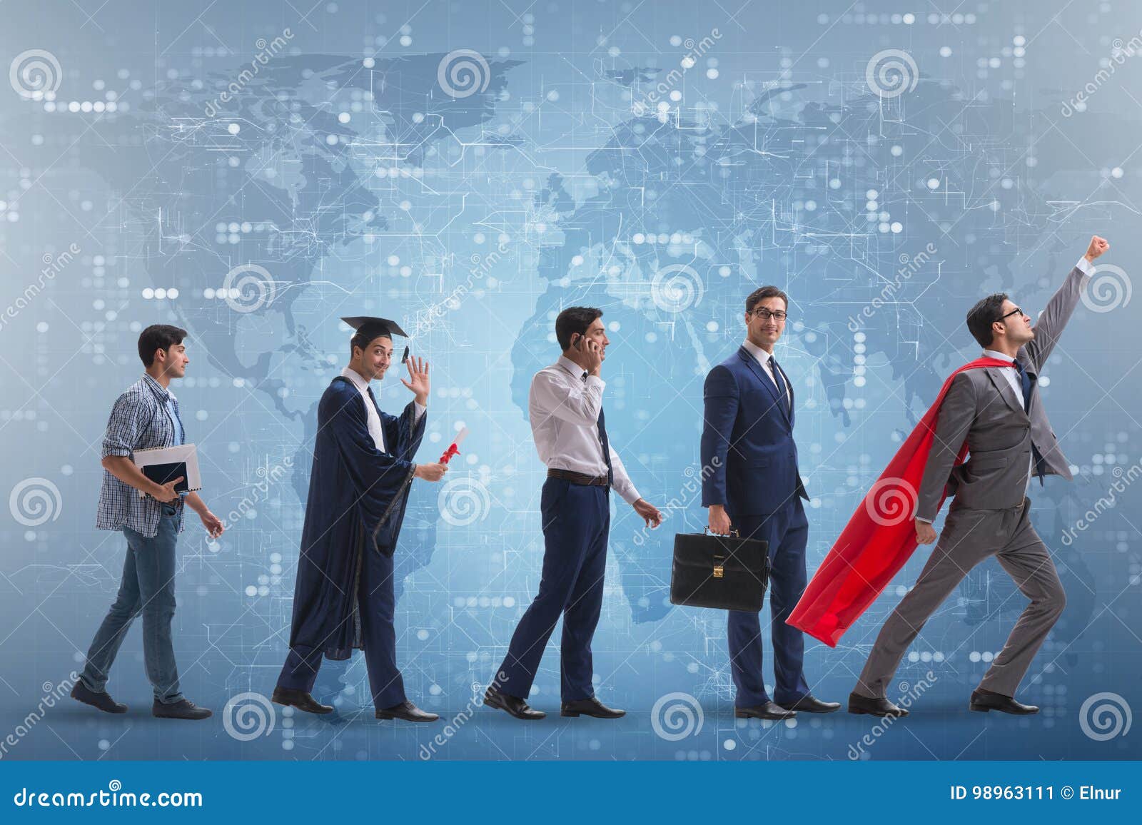 The Business Concept with Man Progressing through Stages Stock Image ...