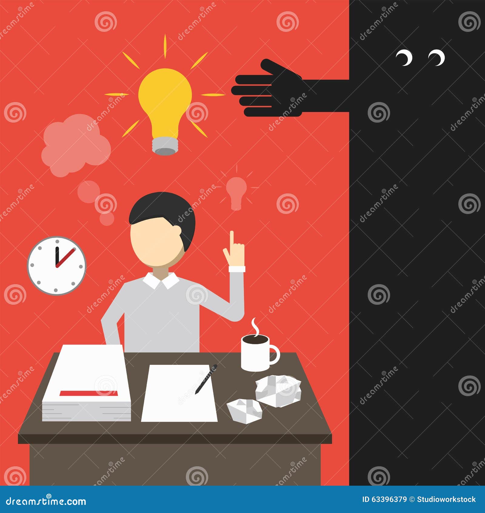 Business Concept. Man Working Late into the Night. Stock Illustration ...