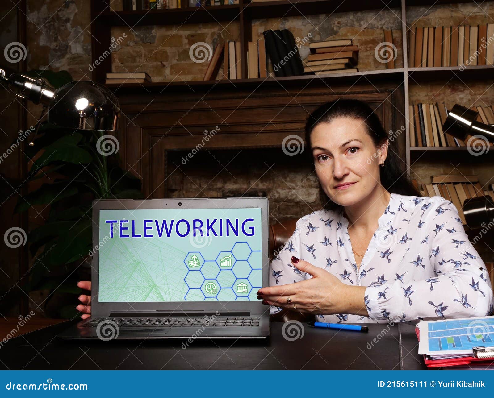 Business Concept Meaning TELEWORKING with Sign on the Screen ...