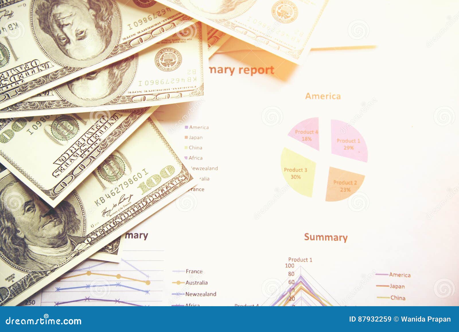 Business Concept with Money and Documents Graph Stock Image - Image of ...
