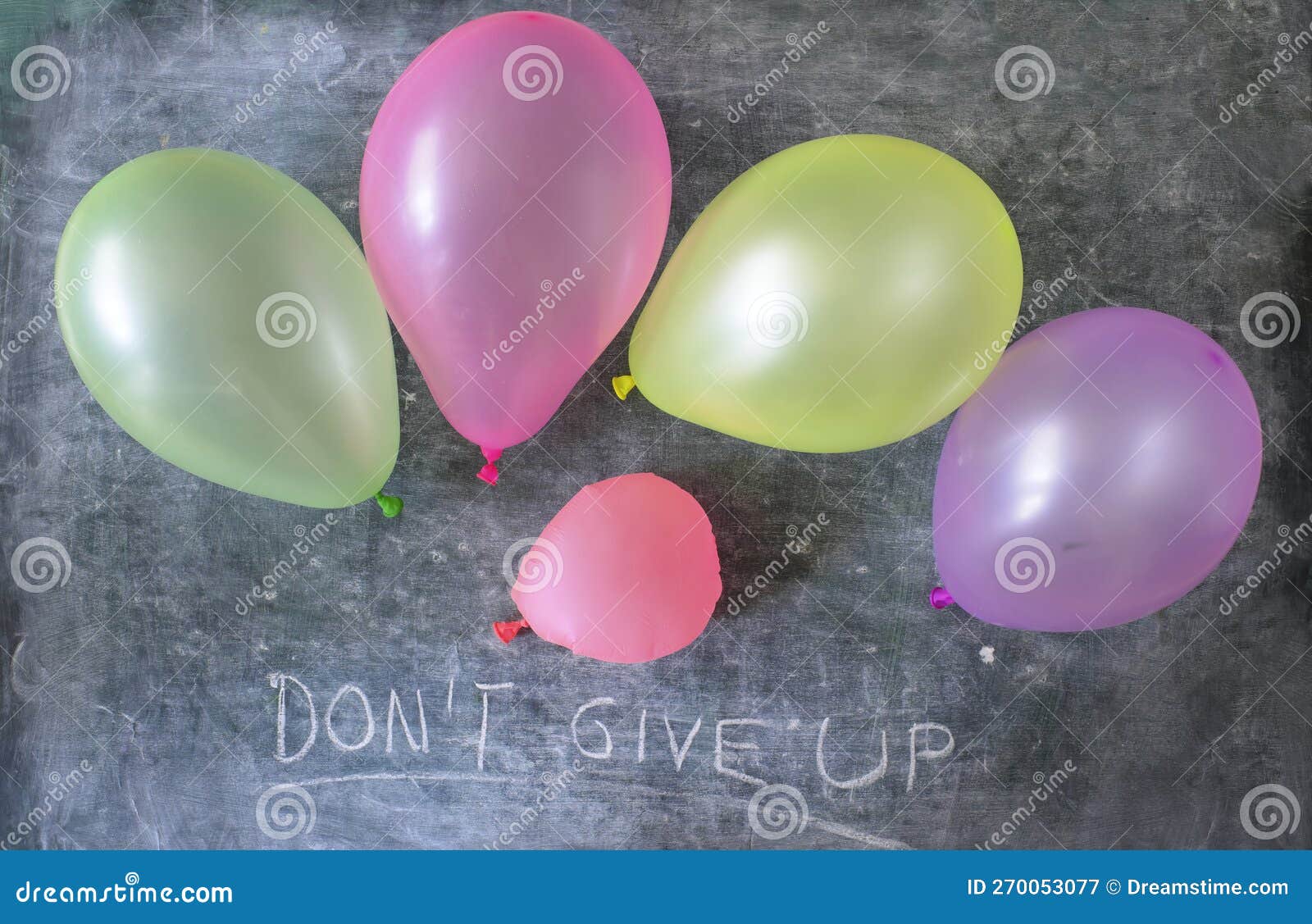 Business Concept, Never Give Up, Four Ballons and One Flat Stock Image ...
