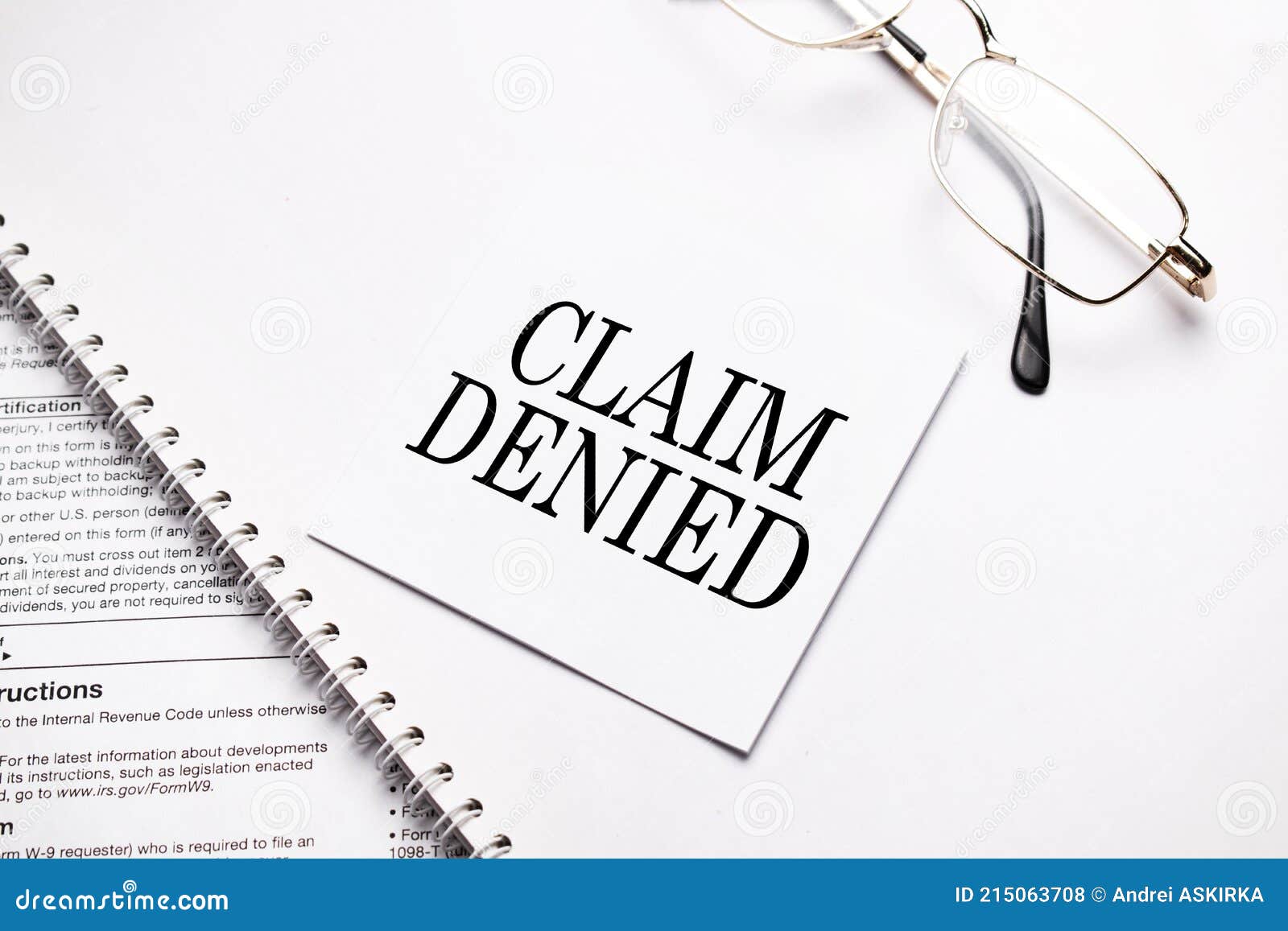 Business Concept. Notebook with Text Claim Denied Sheet of White Paper ...