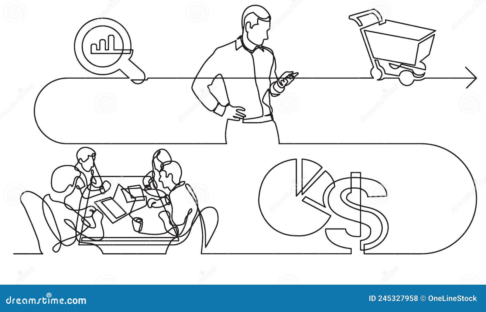 Business Concept One Line Drawing Illustration of Work Process Stock ...