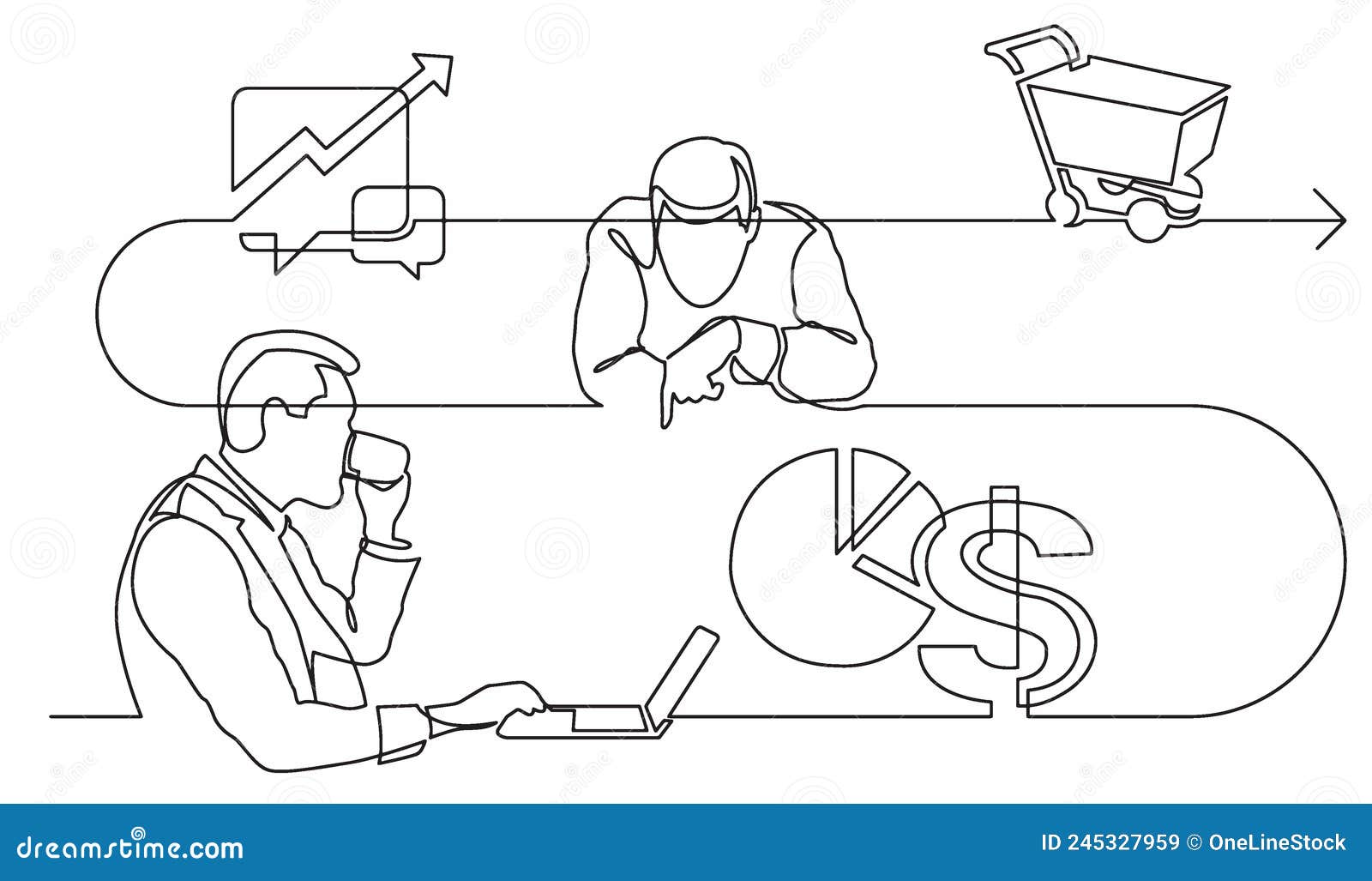 Business Concept One Line Drawing Illustration of Work Process Stock ...