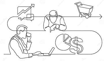 Business Concept One Line Drawing Illustration of Work Process Stock ...