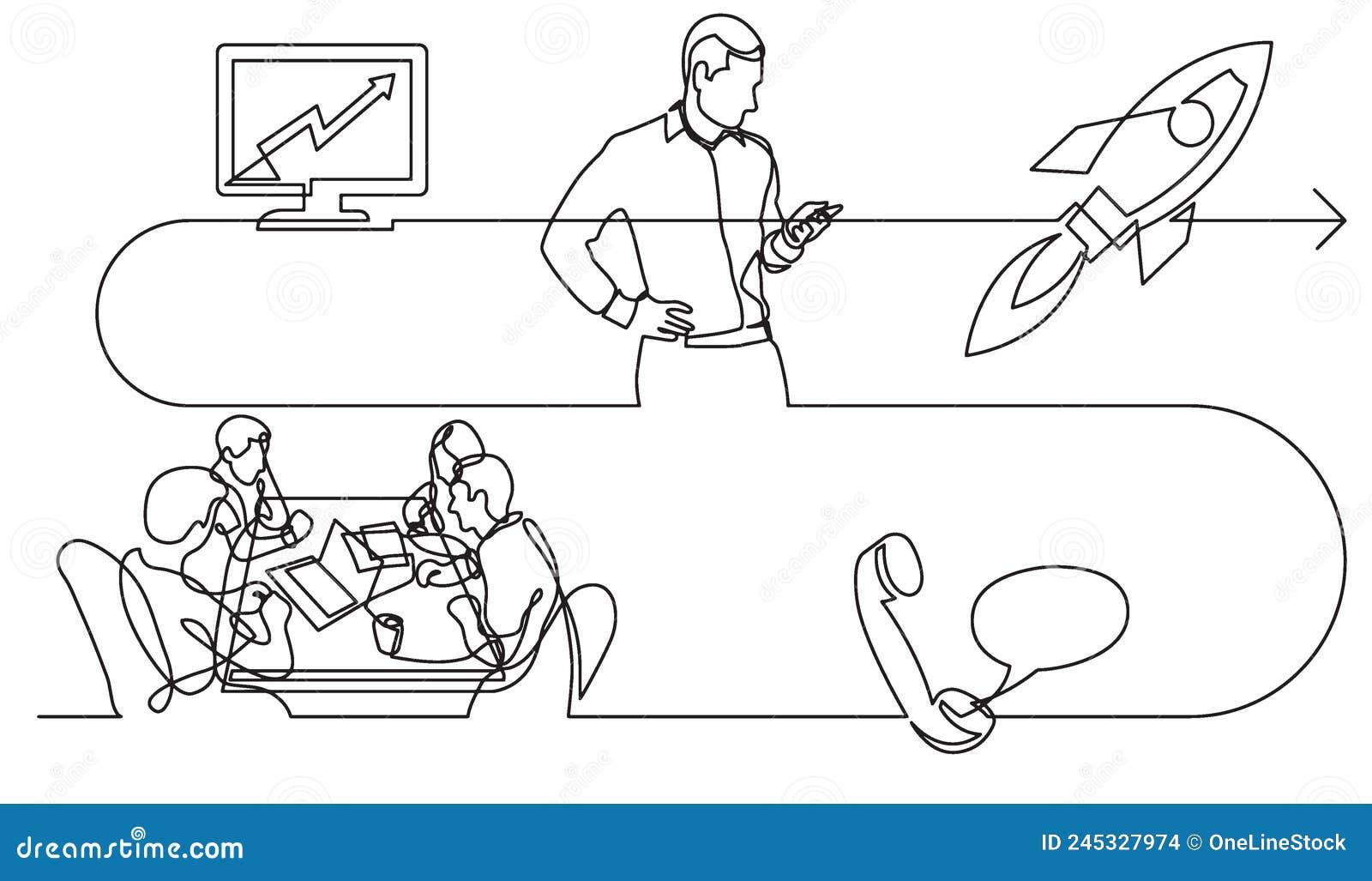 Business Concept One Line Drawing Illustration of Work Process Stock ...