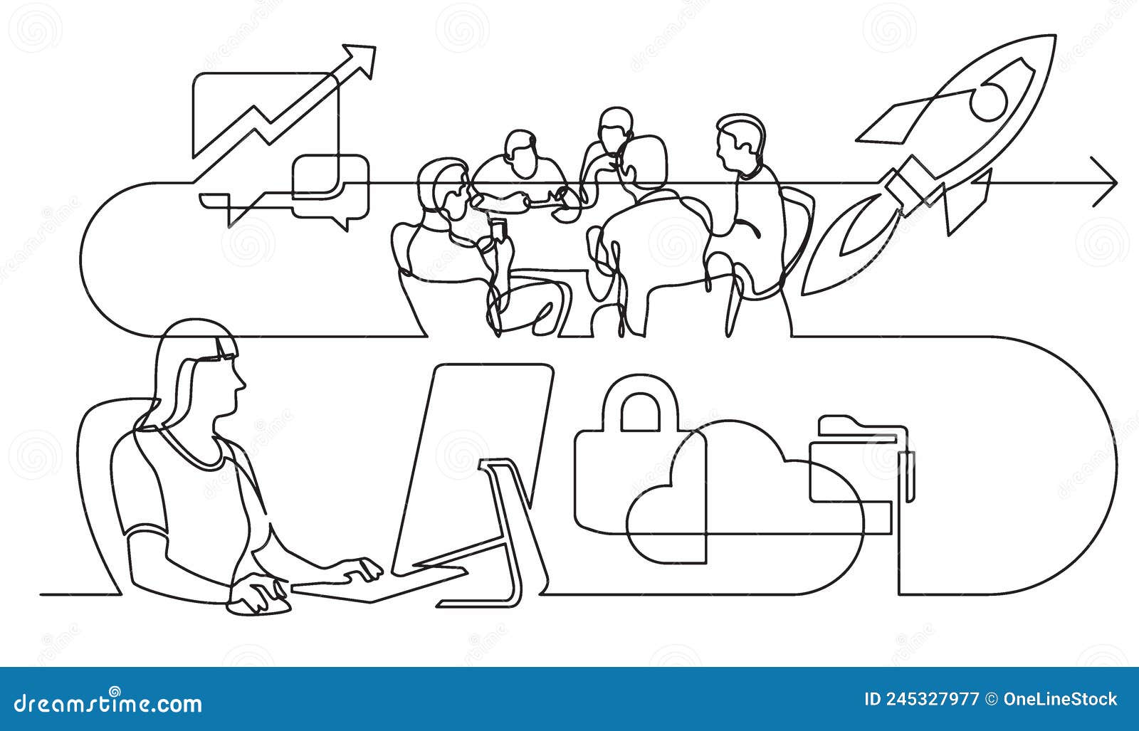 Business Concept One Line Drawing Illustration of Work Process Stock ...