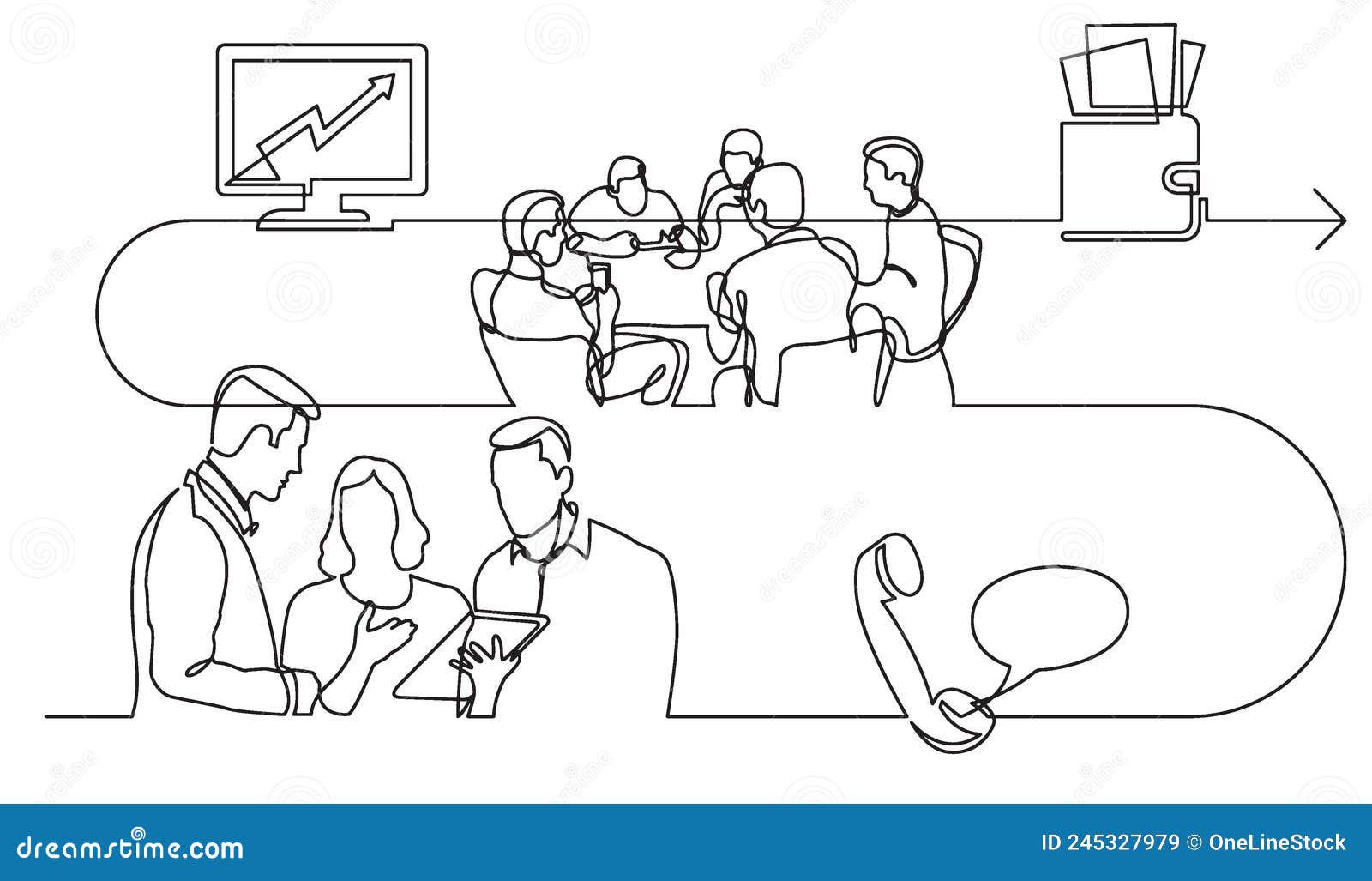 Business Concept One Line Drawing Illustration of Work Process Stock ...