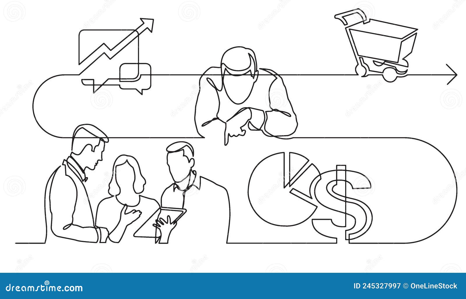 Business Concept One Line Drawing Illustration of Work Process Stock ...