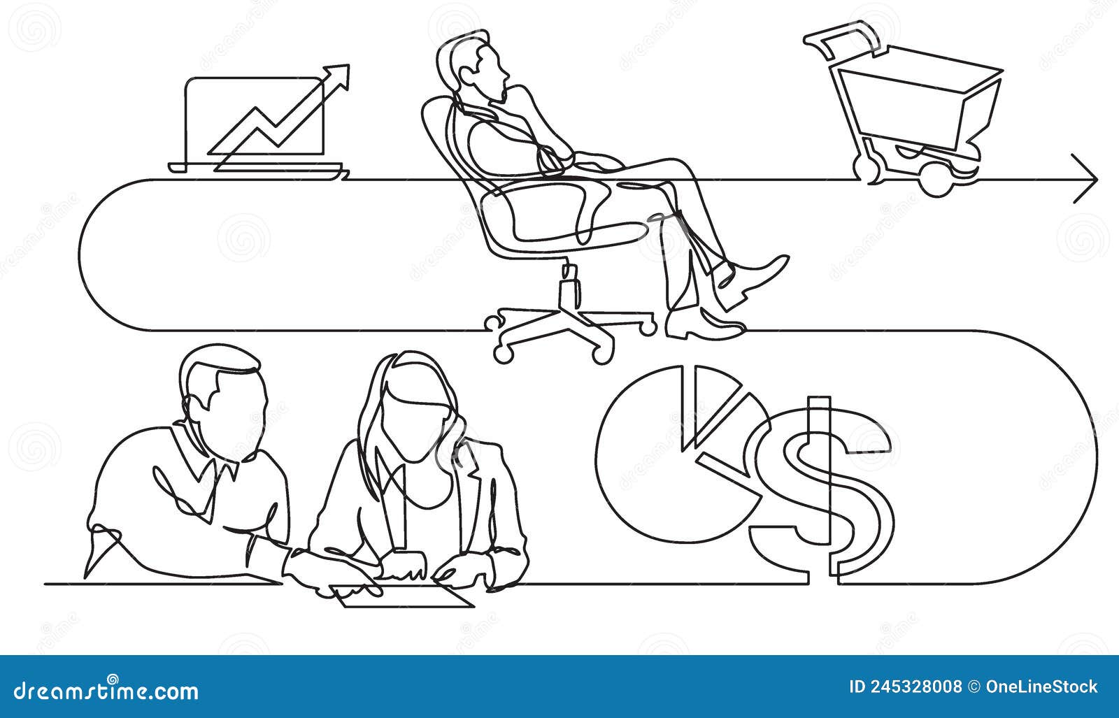 Business Concept One Line Drawing Illustration of Work Process Stock ...