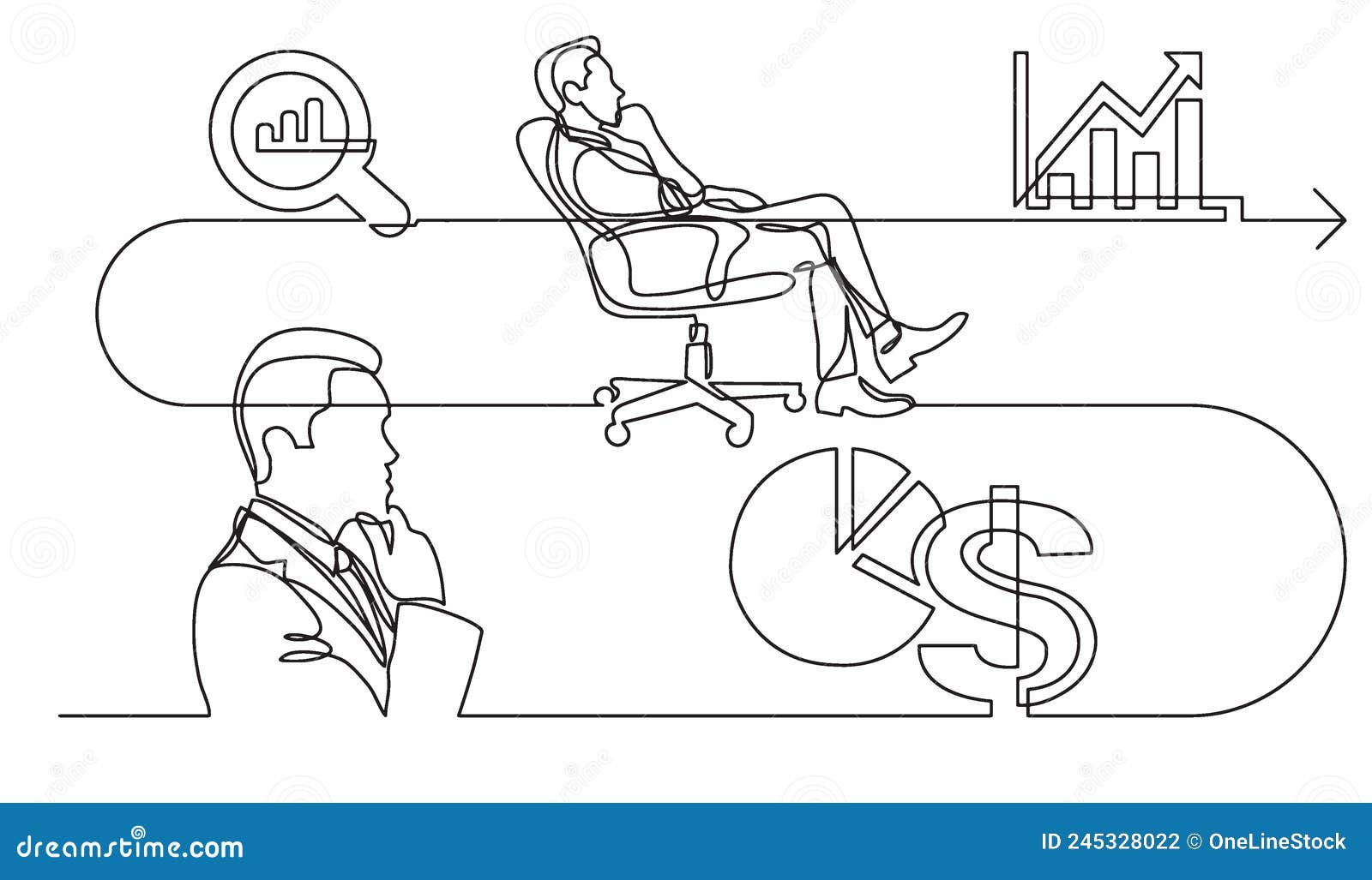 Business Concept One Line Drawing Illustration of Work Process Stock ...