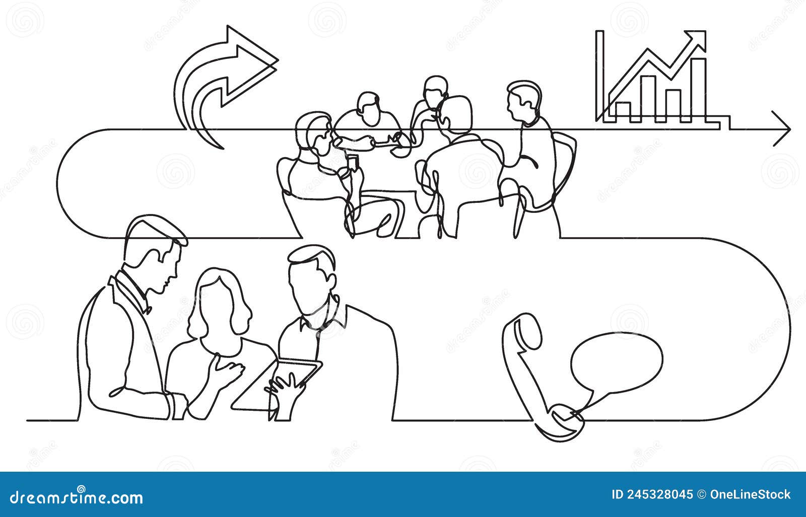 Business Concept One Line Drawing Illustration of Work Process Stock ...