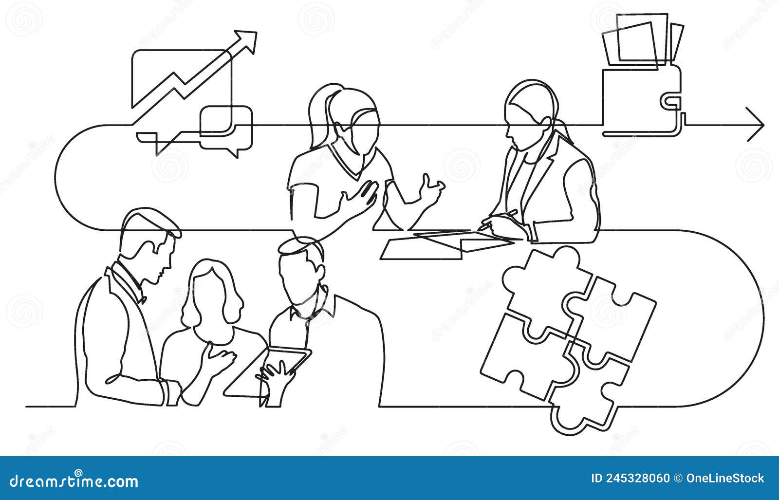 Business Concept One Line Drawing Illustration of Work Process Stock ...