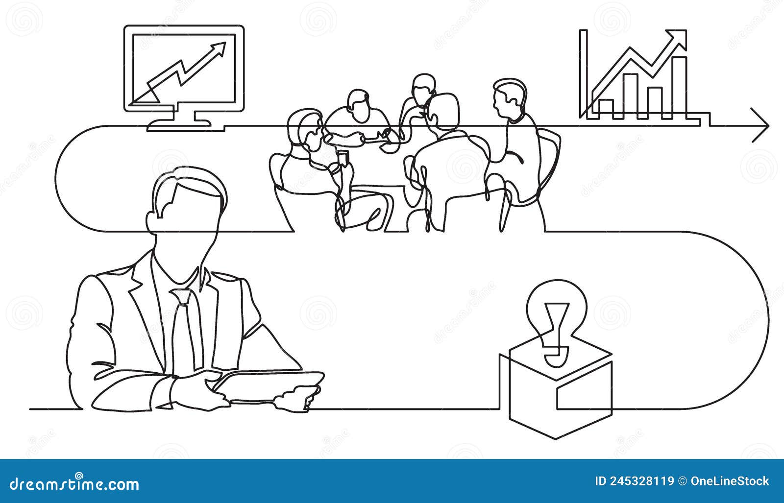 Business Concept One Line Drawing Illustration of Work Process Stock ...