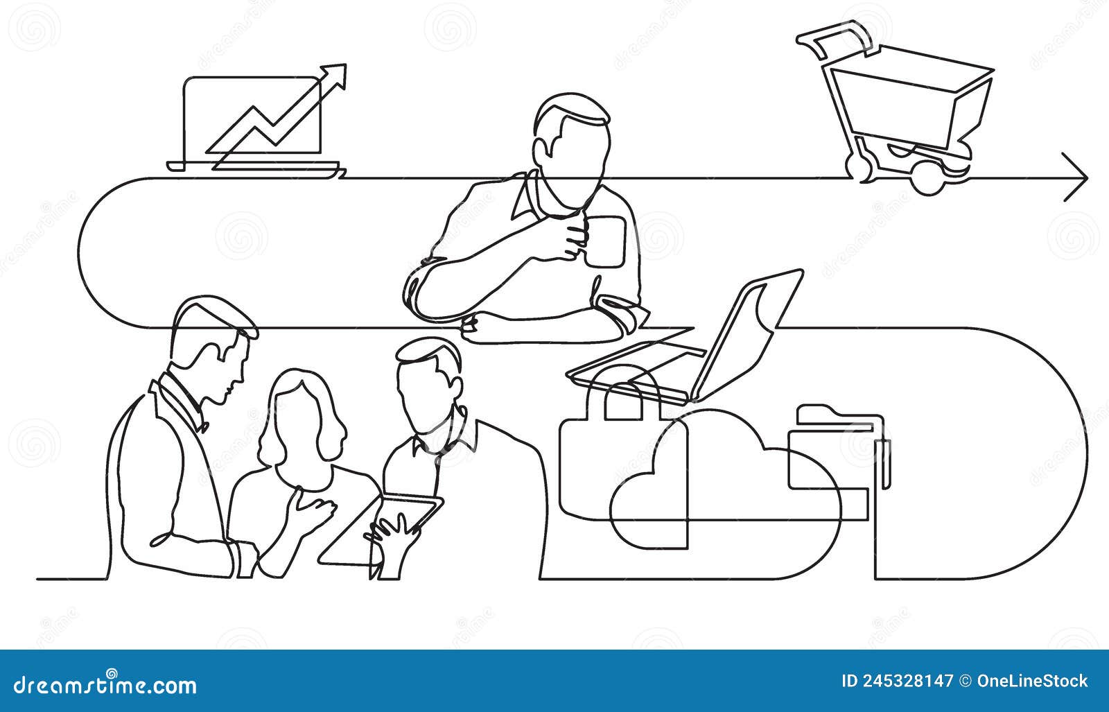 Business Concept One Line Drawing Illustration of Work Process Stock ...