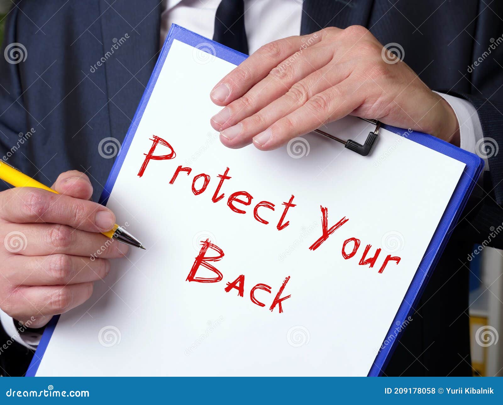 Business Concept about Protect Your Back with Sign on the Page Stock ...