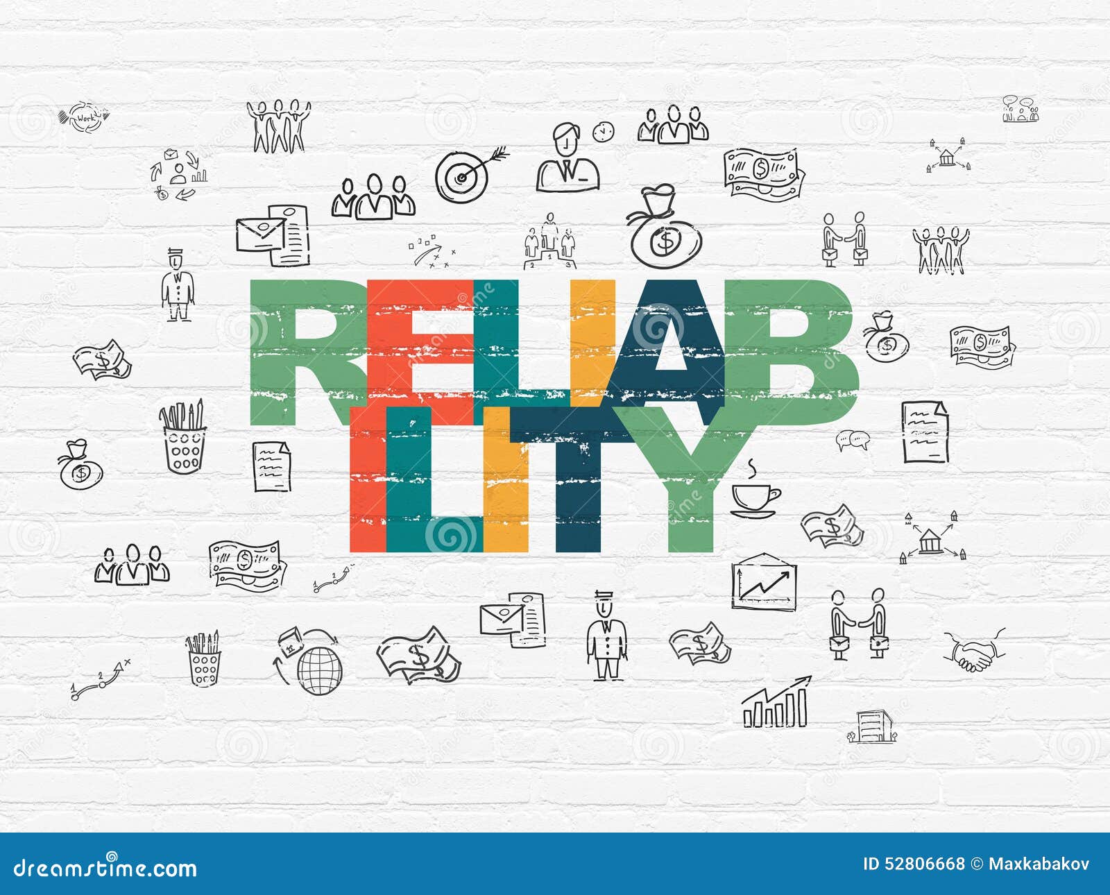 Business Concept: Reliability on Wall Background Stock Illustration ...