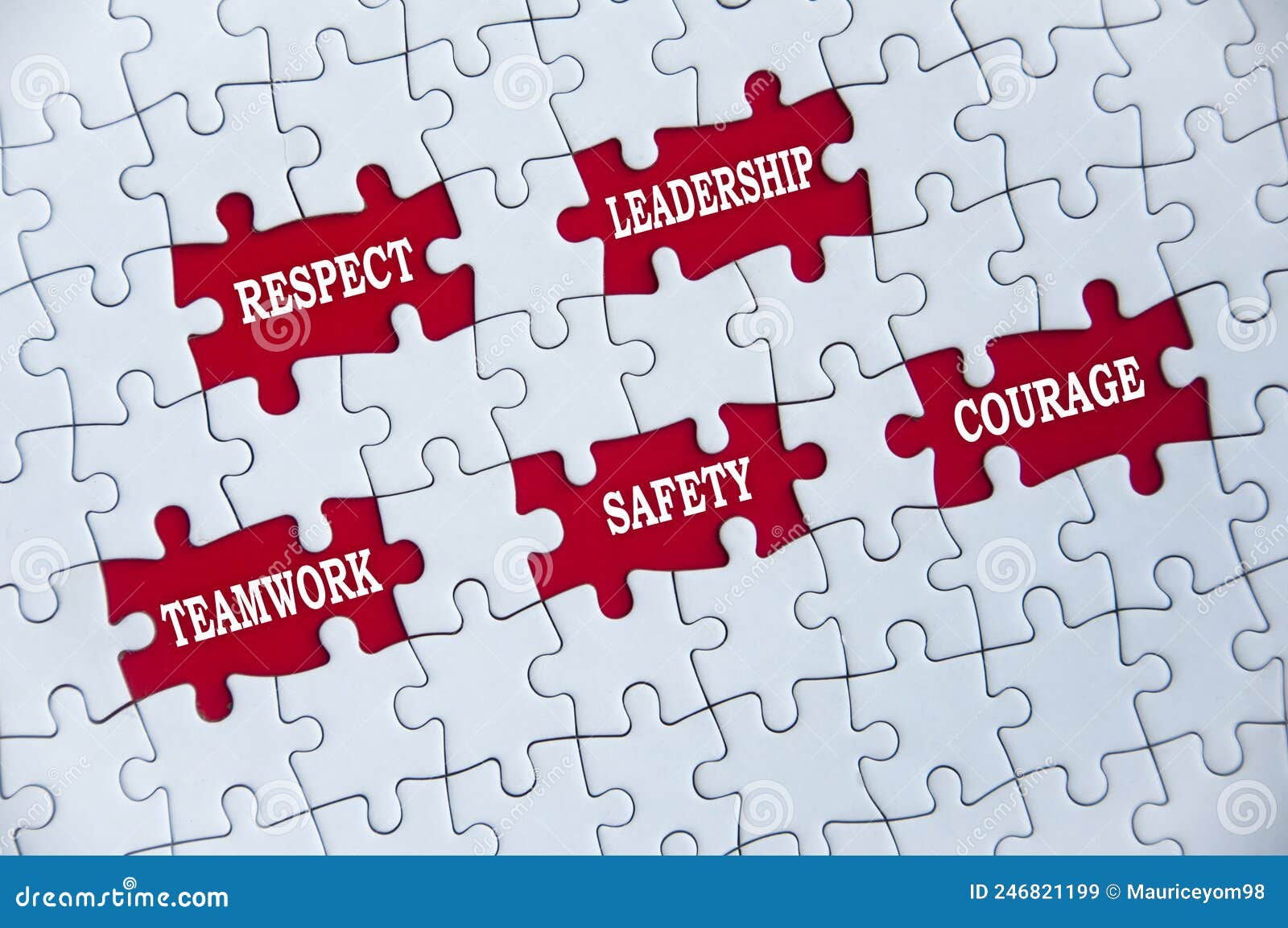 Business Concept. Respect, Leadership, Teamwork, Safety and Courage ...