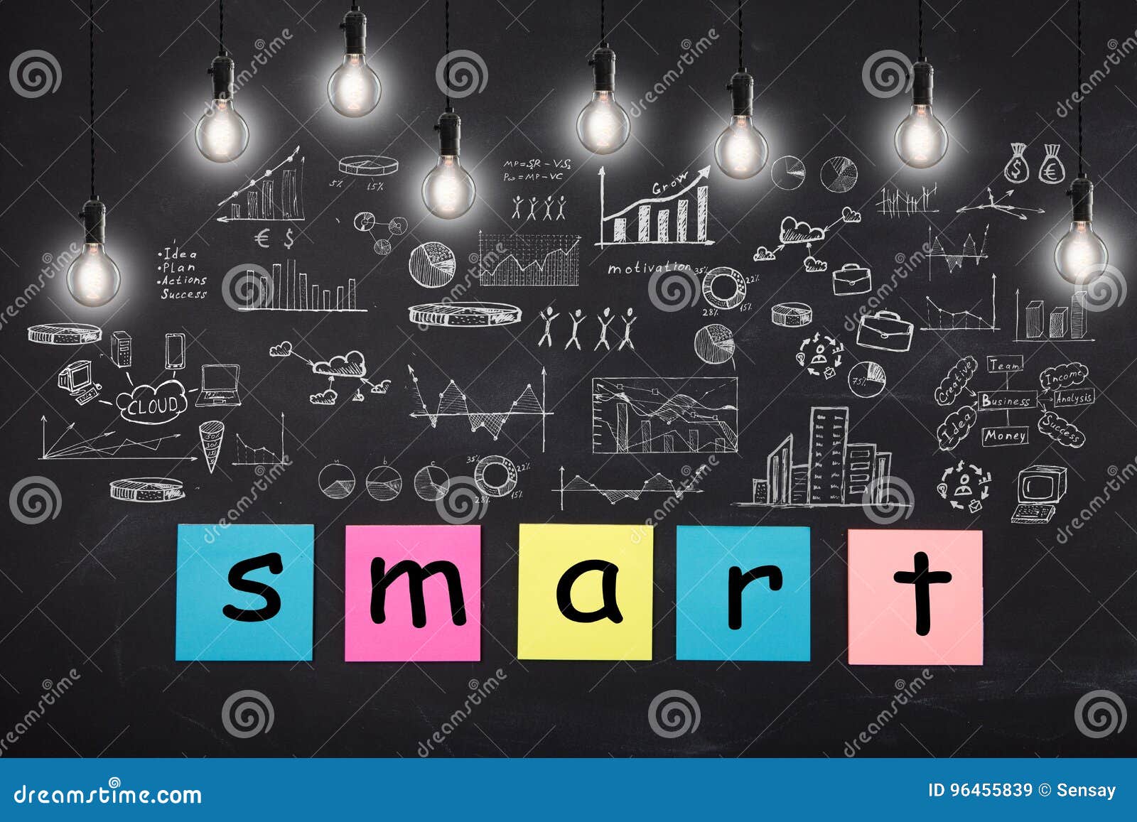 Business Concept - Sketch with Schemes and Graphs on Chalkboard Stock ...