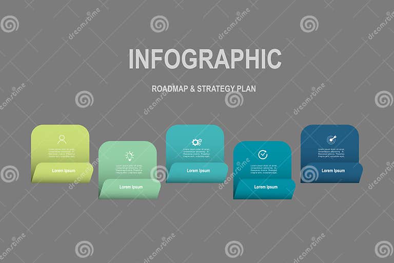 Business Concept, 5 Steps, Multicolor Rectangle ,design for Workflow ...