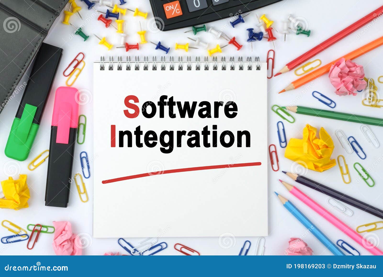 On the Table is a Calculator, Diary, Markers, Pencils and a Notebook ...