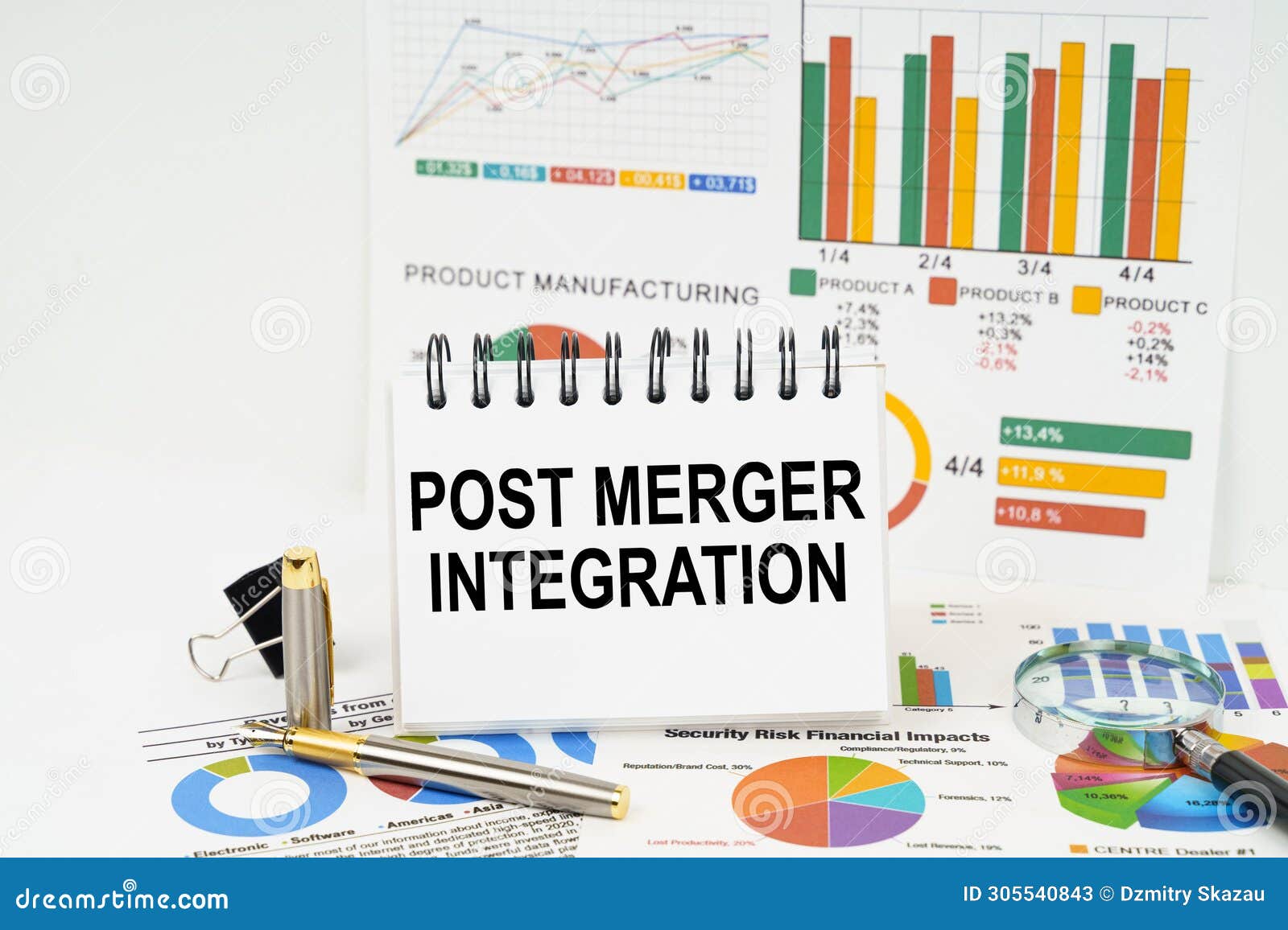 On the Table are Reports with Graphs and a Notepad with the Inscription ...