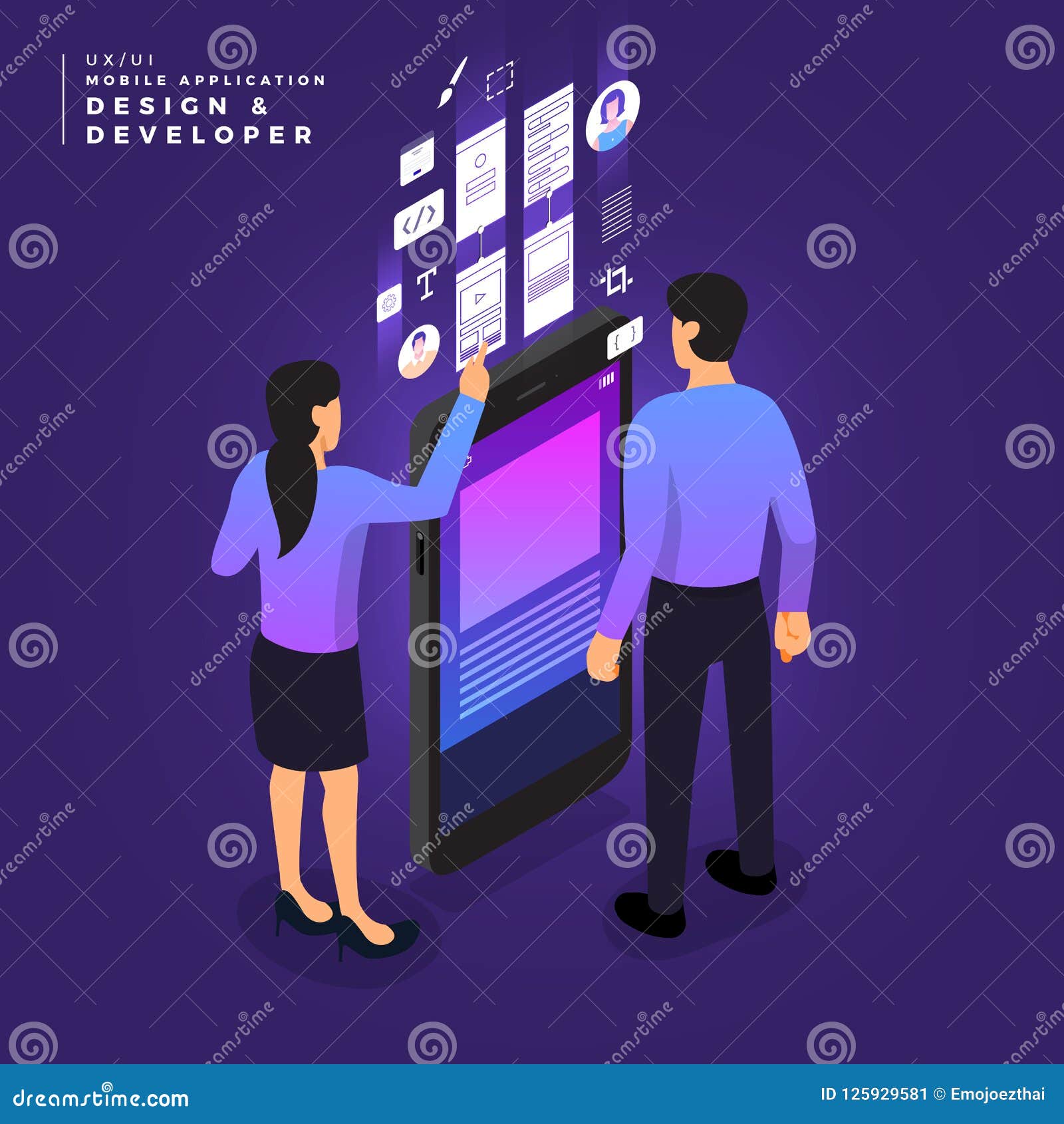 Isometric Business UI/UX Team Stock Vector - Illustration of computer ...