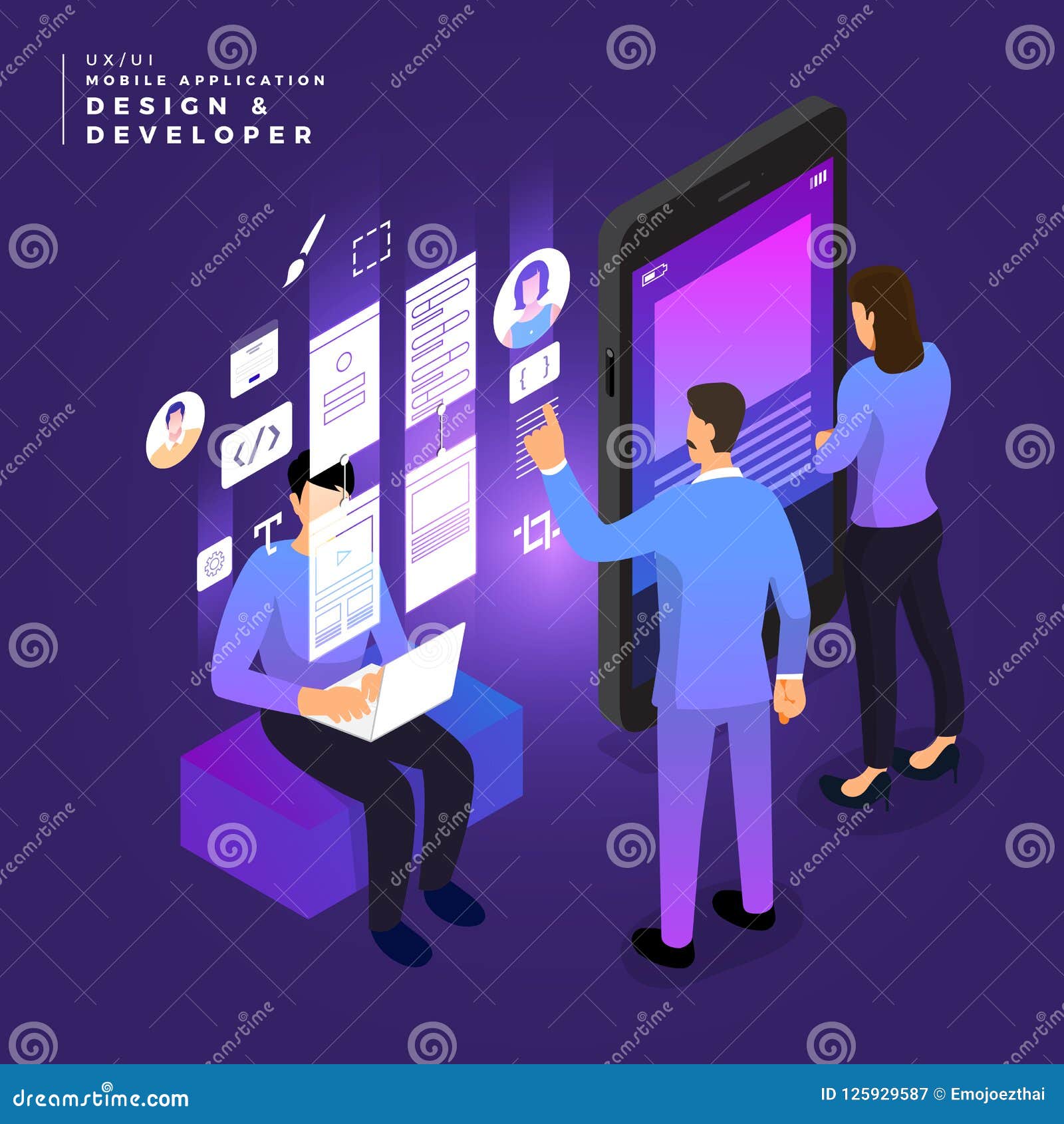 Isometric Business UI/UX Team Stock Vector - Illustration of background ...