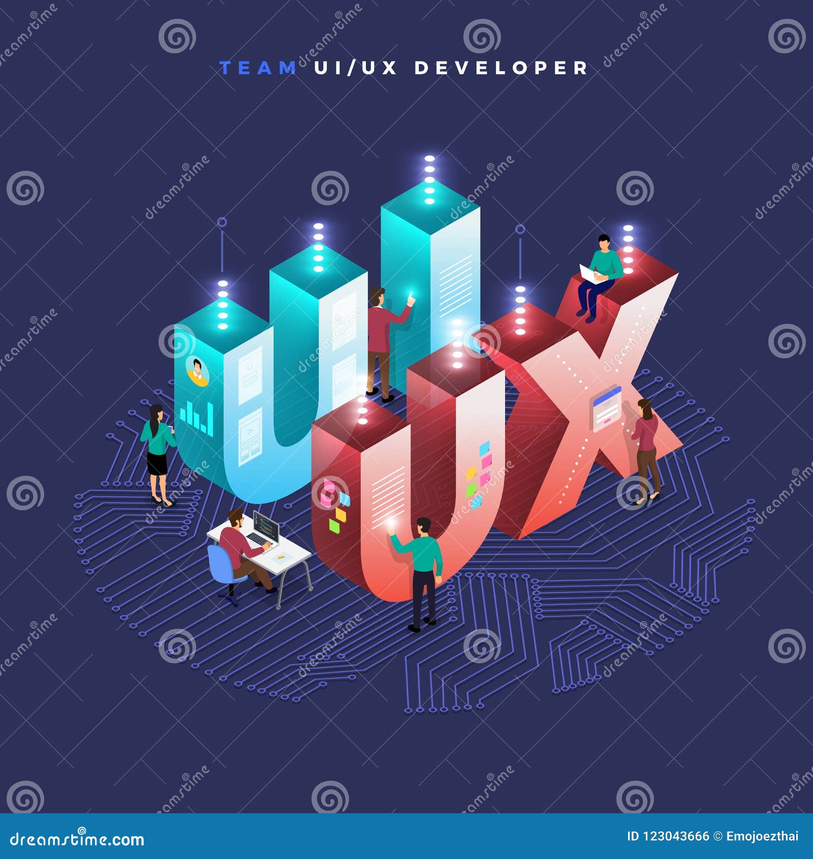 Teamwork UI / UX Developer stock vector. Illustration of development ...