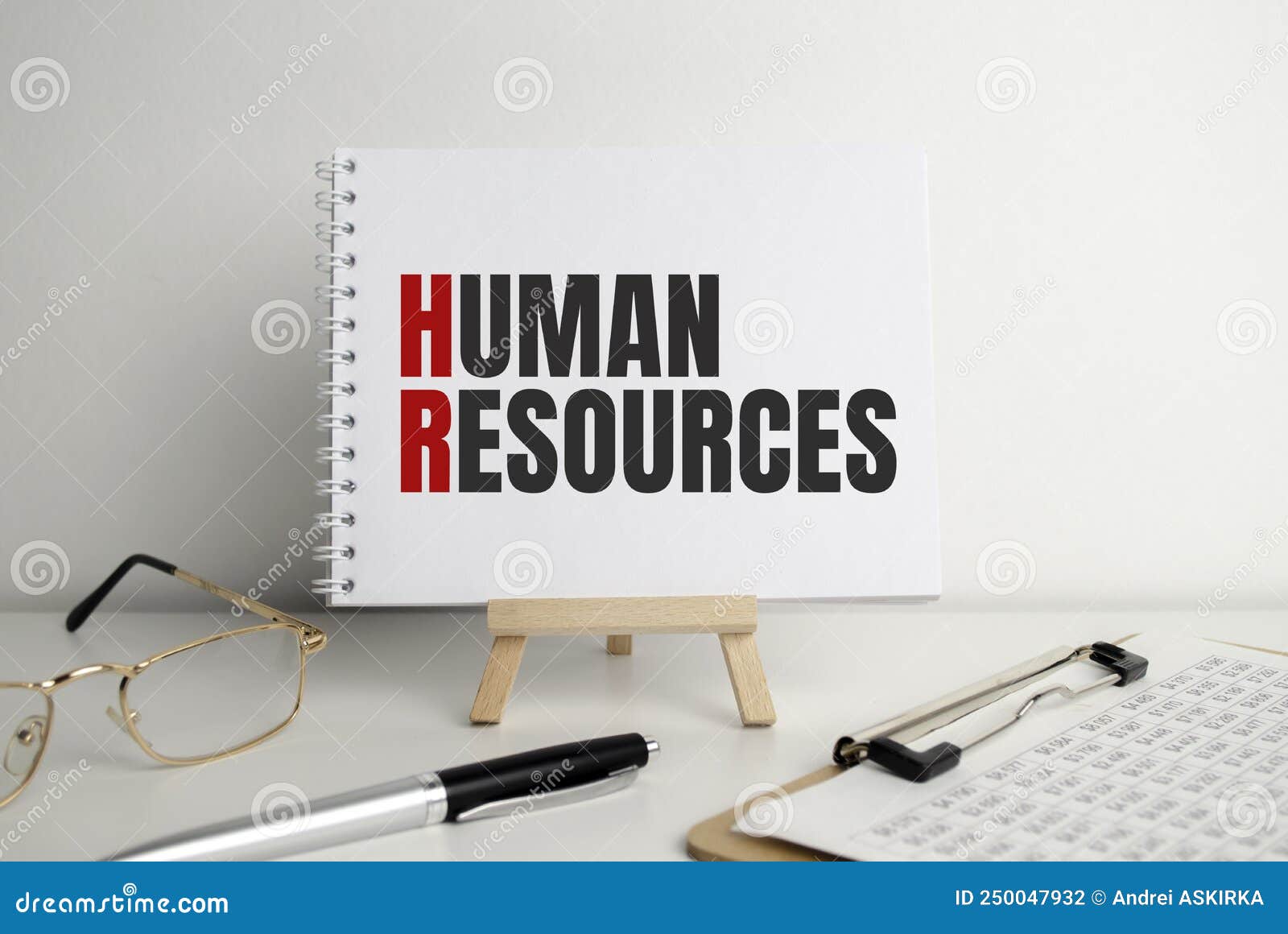 Business Concept.Text Human Resources Writing on Paper and Pen, Glasses ...