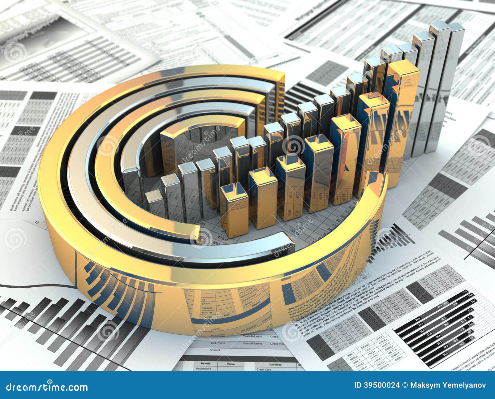 Business Concept. Three-dimensional Graph and Charts Stock Illustration ...