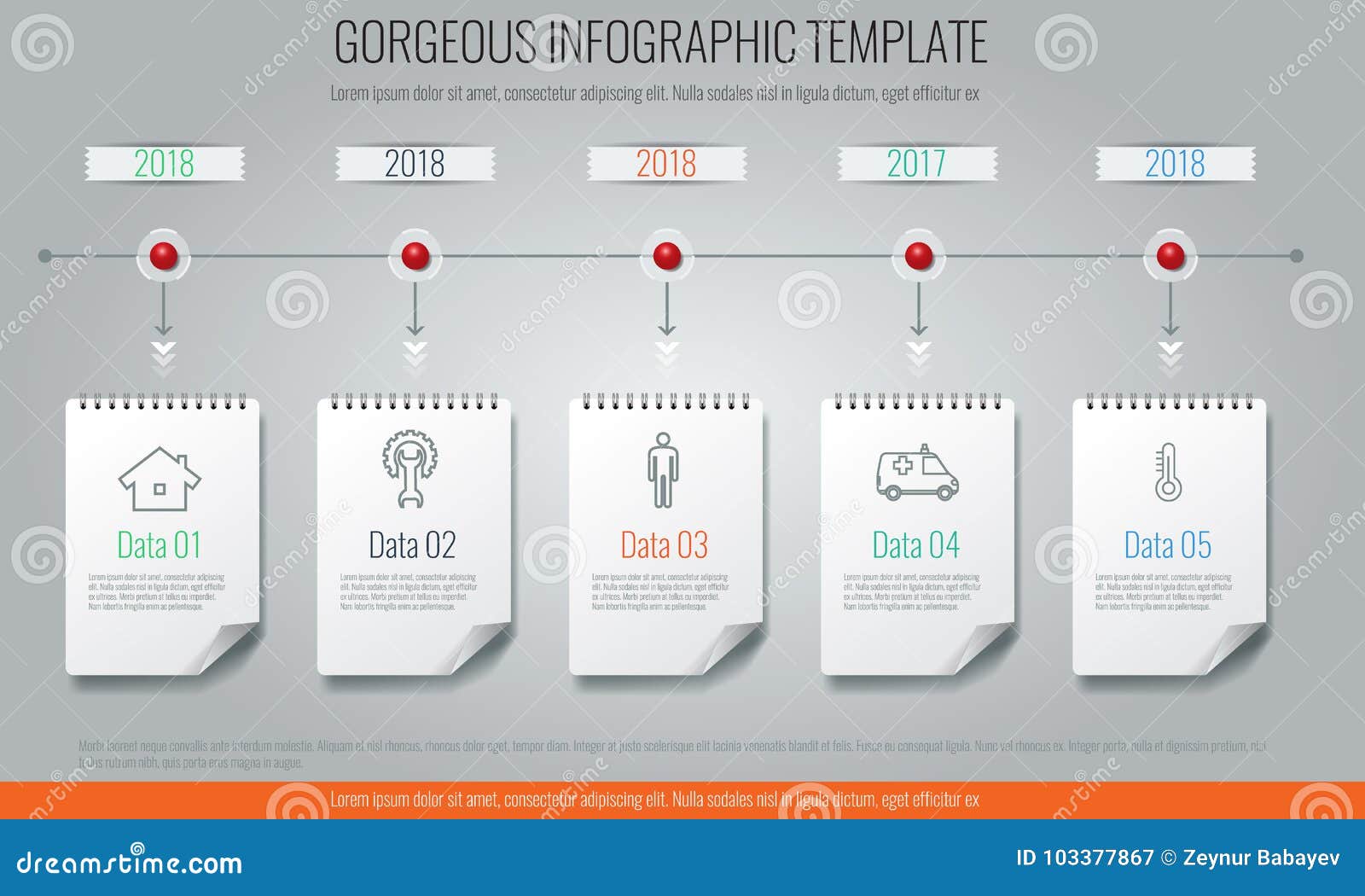 Business Concept Timeline Infographic Template, Realistic Notepad 5 ...