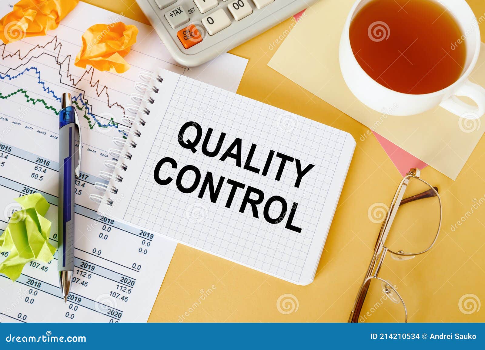 Business Concept - Notebook Writing Quality Control on Office Desk ...