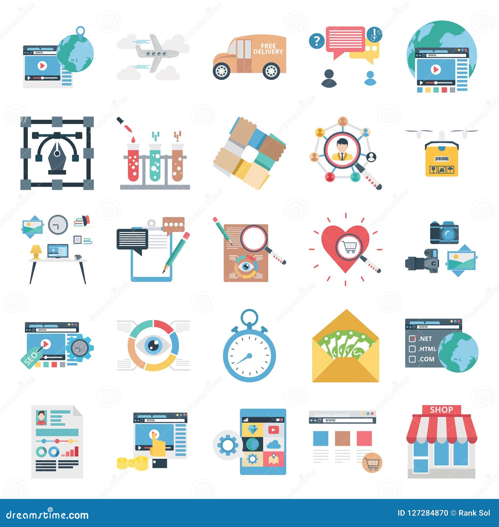 Business Concepts Color Vector Icons Set Stock Vector - Illustration of ...