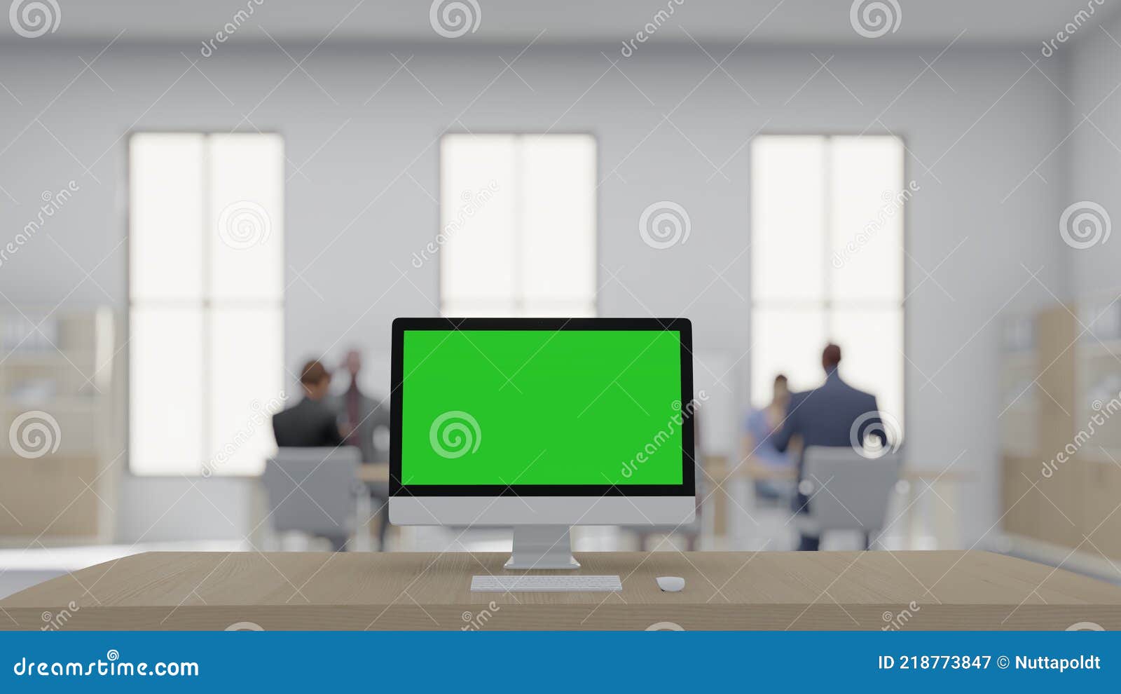Business Concepts , Working Office. Computer with Green Screen on Table ...