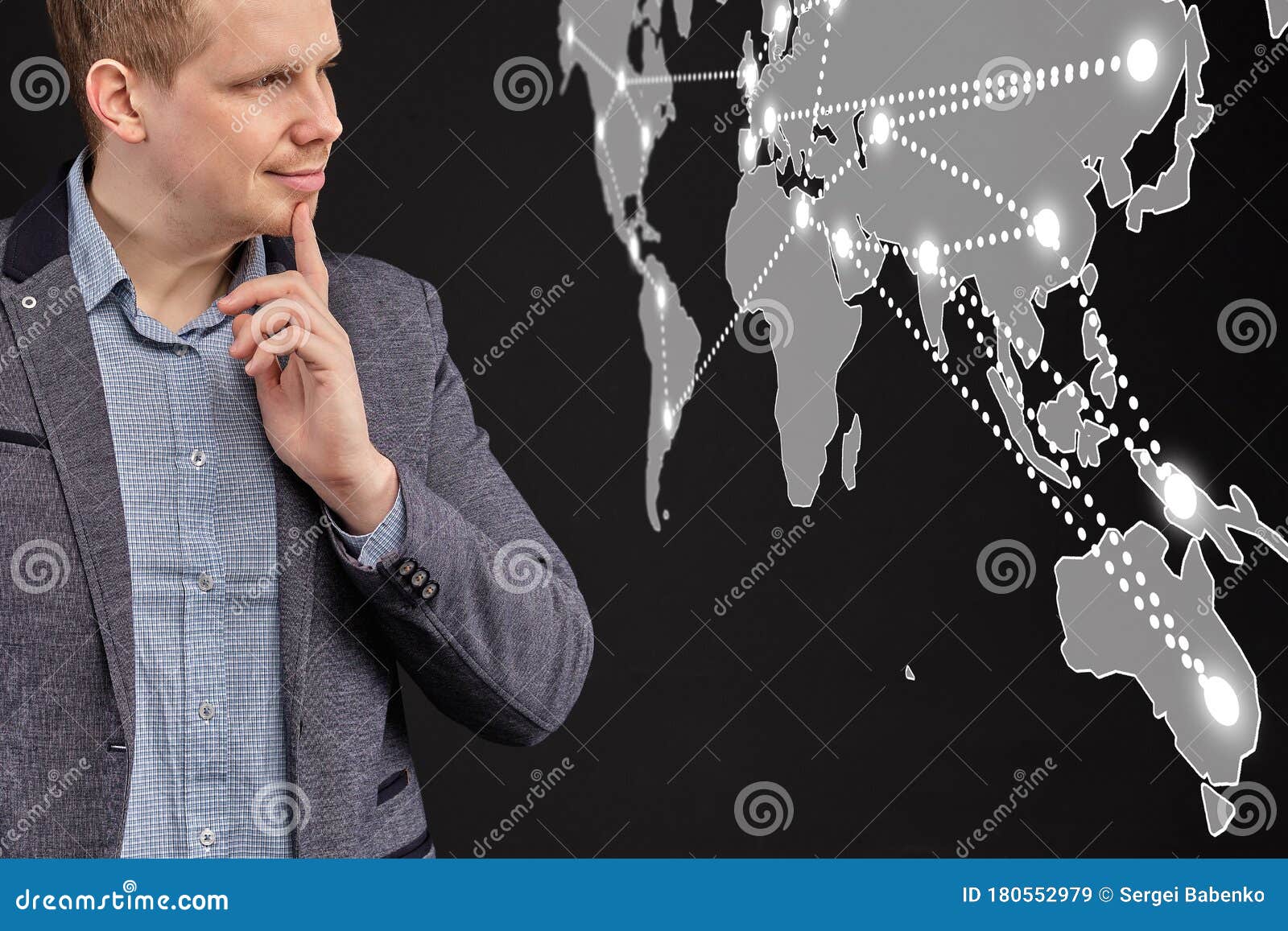 Business Connection Concept on a World Map with Connections and a Man ...