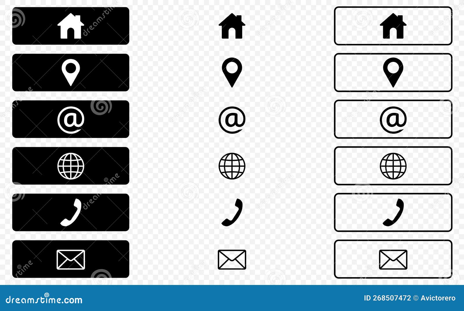 Business Contact Us Icon Set. Rounded Rectangle Button Style Stock ...