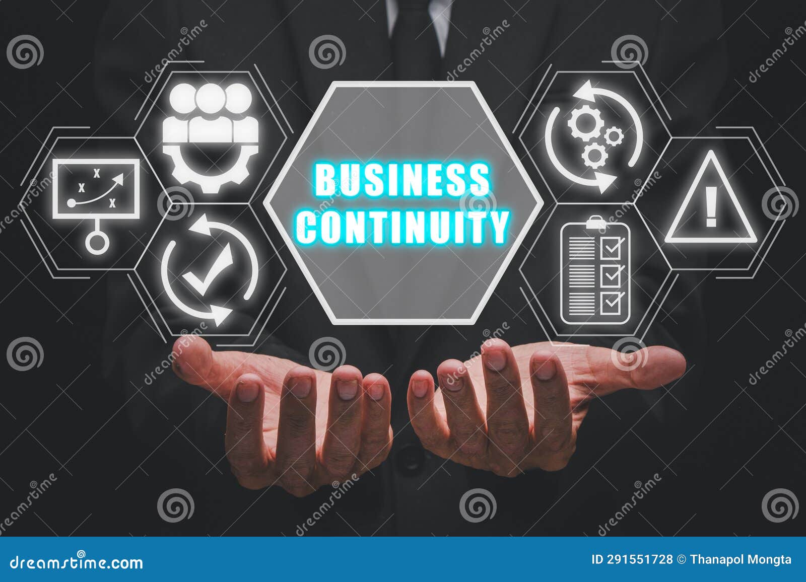 Businessman Hand Holding Business Continuity Icon on Virtual Screen ...