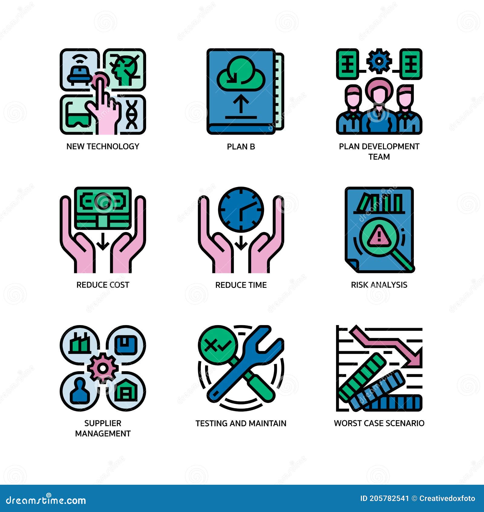 Business Continuity Plan Icons Set Stock Vector - Illustration of ...