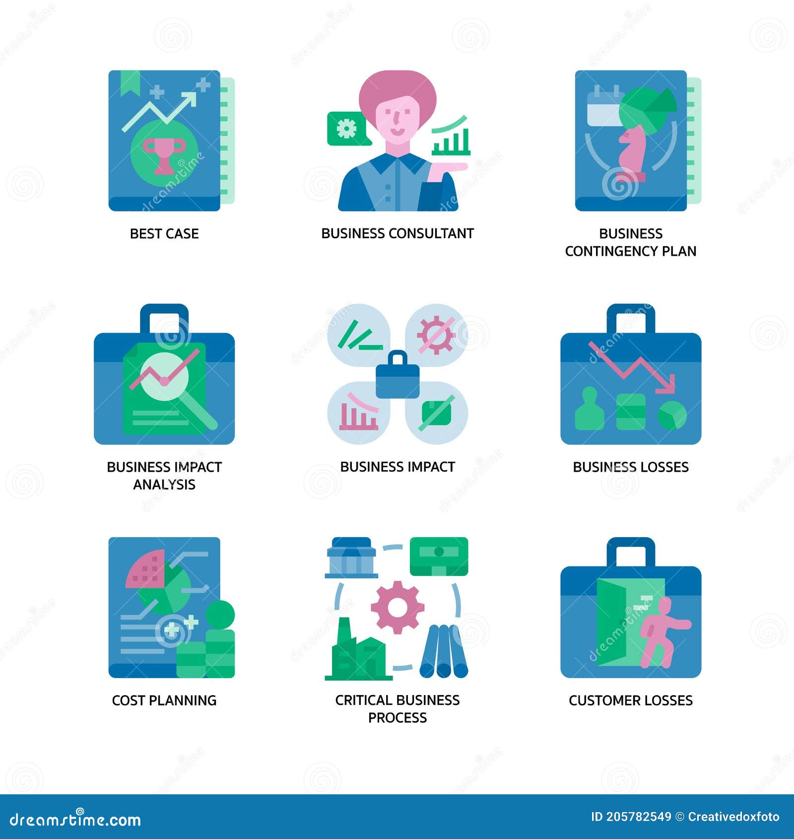Business Continuity Plan Icons Set Stock Vector - Illustration of case ...