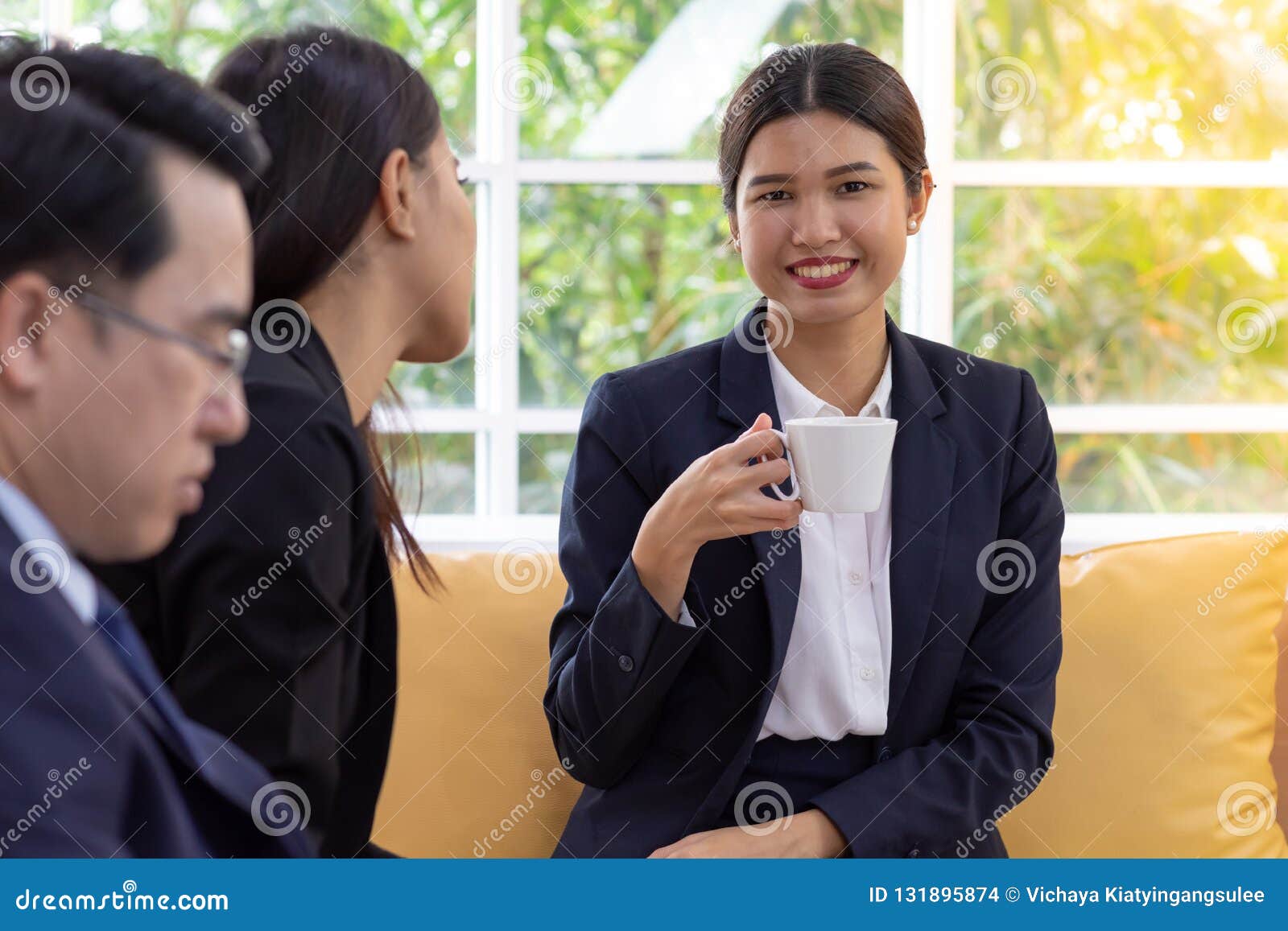 Business Conversation in Cafe Stock Photo - Image of management ...
