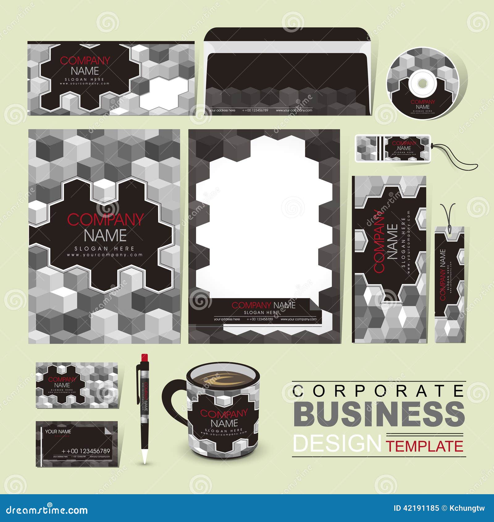 Business Corporate Identity Template with Grayscale Blocks Stock Vector ...