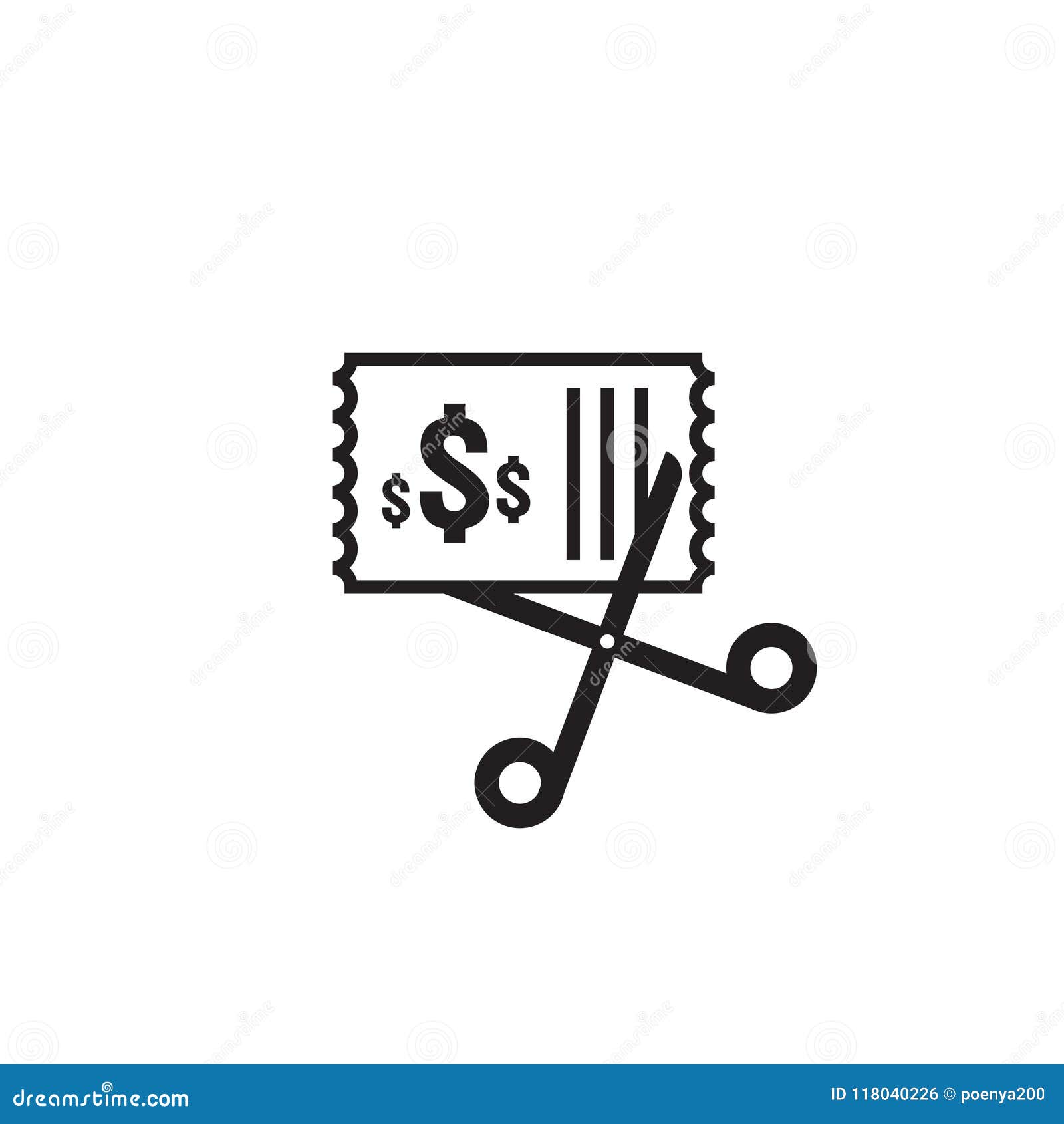 Business Cost Reduction Icon. Money Dollar Decrease Symbol. Scissors Cuts Discounts Coupon Icon ...