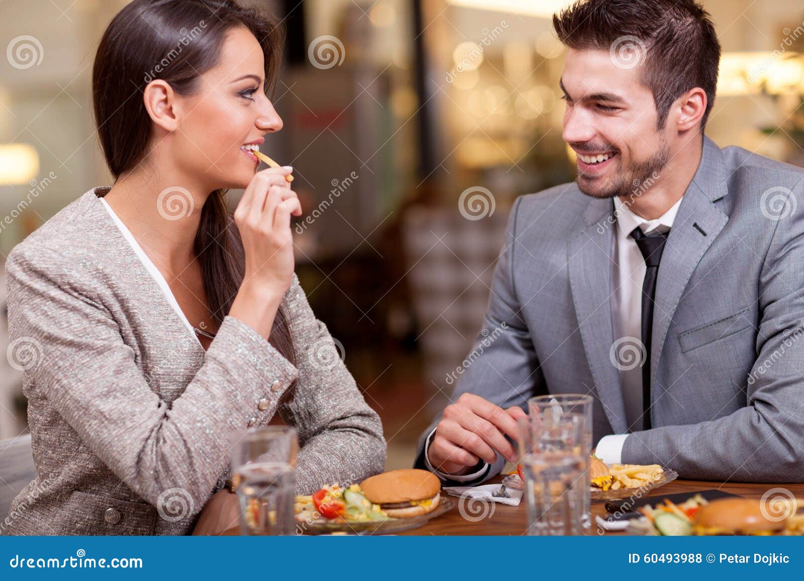 Business Couple Enjoy in Lunch at Restaurant Stock Photo - Image of ...
