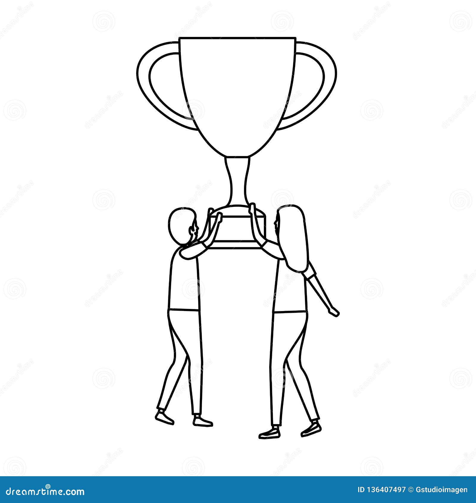 Business Couple Lifting Trophy Cup Stock Vector - Illustration of ...