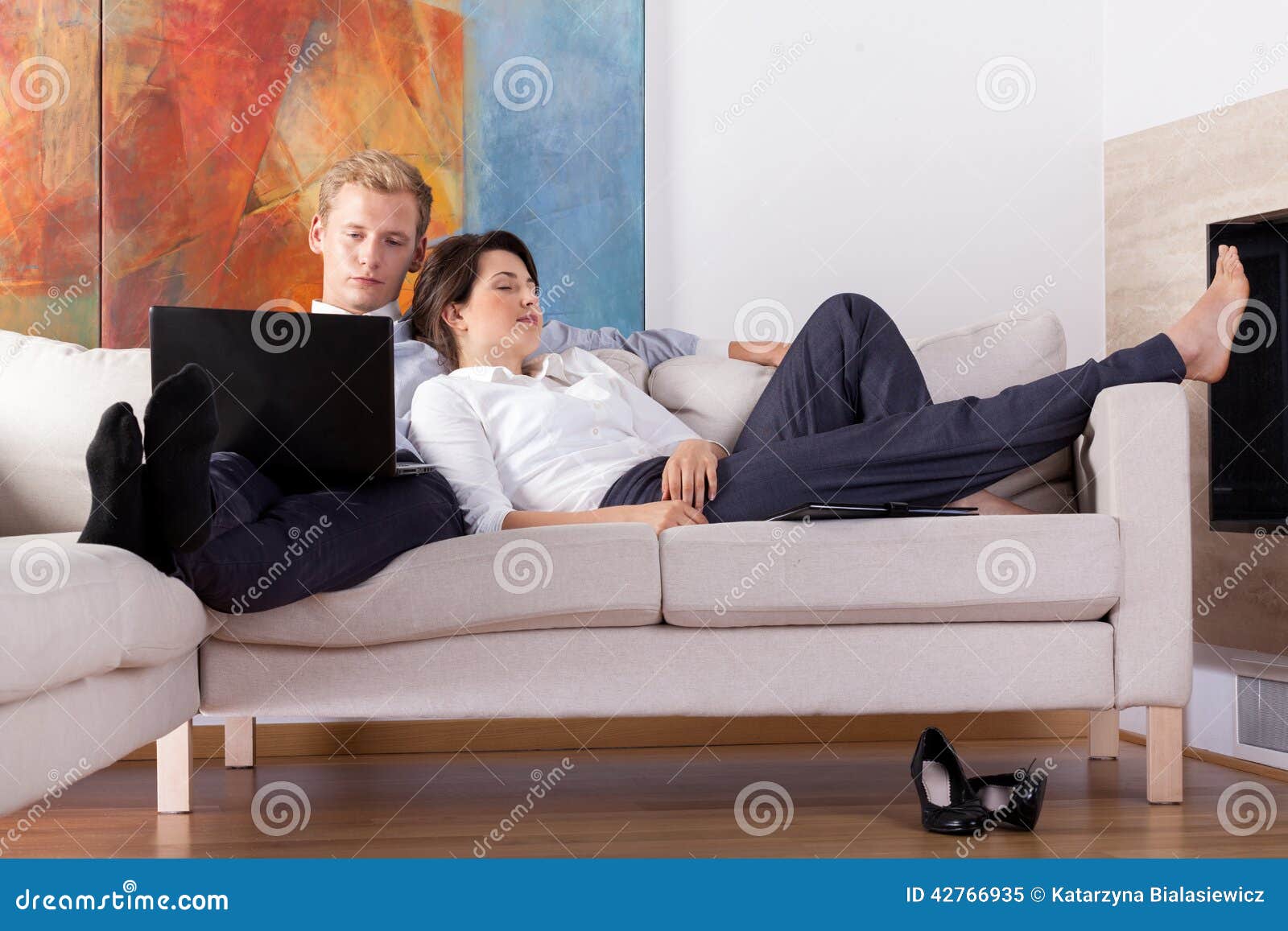 Business Couple Resting at Home Stock Image - Image of businesswoman ...