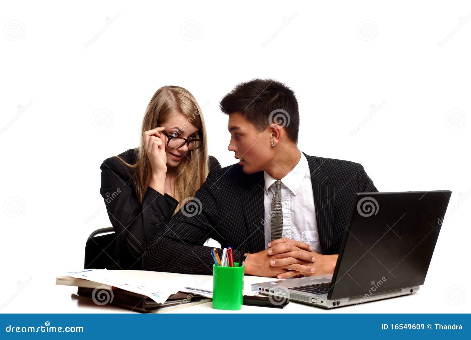 Business Couple Sitting at Table Stock Image - Image of internet ...
