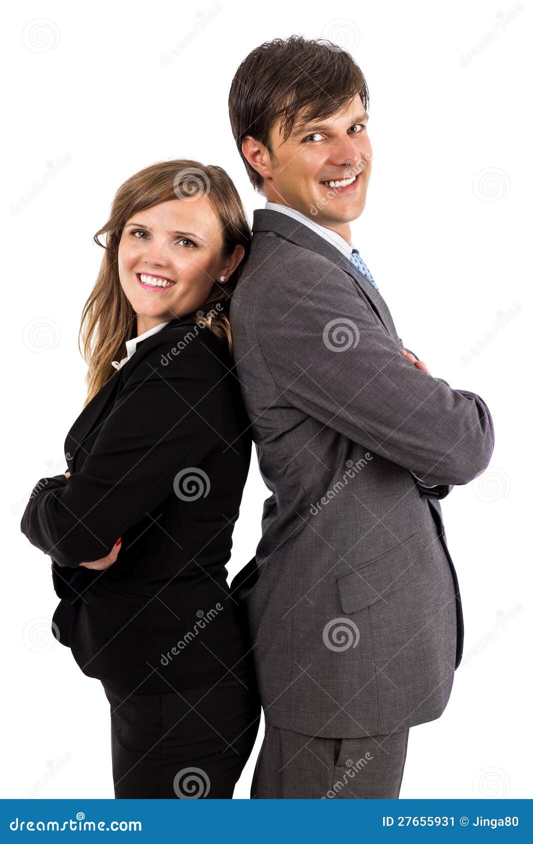 Business Couple Standing Back To Back Smiling at the Camera Stock Image ...